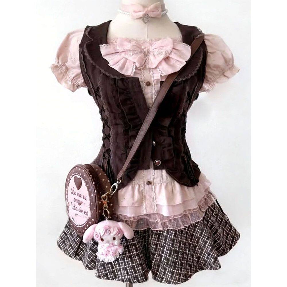 Sweet Vintage-Style Short Skirt Camisole Four-Piece Set – Soft Jam