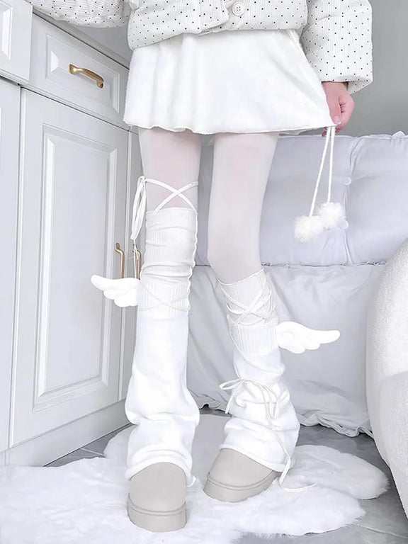 White Angel Wing Leg Warmers – Kawaii Coquette Accessories | Soft Jam